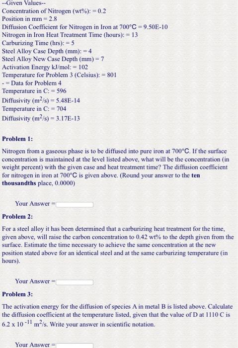 Solved −-Given Values- Concentration of Nitrogen (wt % ): | Chegg.com