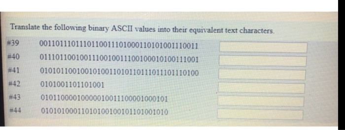 Translate the following binary ASCII values into | Chegg.com