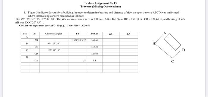 Solved In class Assignment No.13 Traverse (Missing | Chegg.com