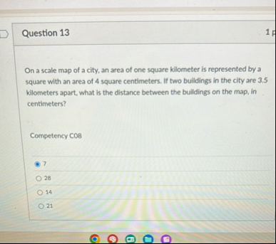 Solved Question 13On a scale map of a city, an area of one | Chegg.com