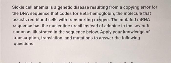 Solved a. Is sickle cell anemia created by a point or | Chegg.com