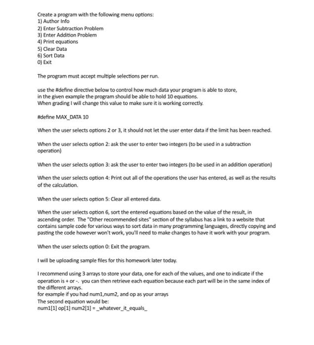Solved create this program using C Lanuage cod and using | Chegg.com Solved create this program using C Lanuage cod and using | Chegg.com