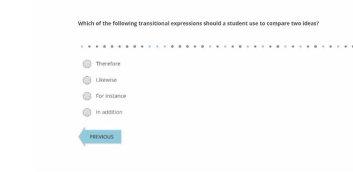 Solved Which of the following transitional expressions | Chegg.com