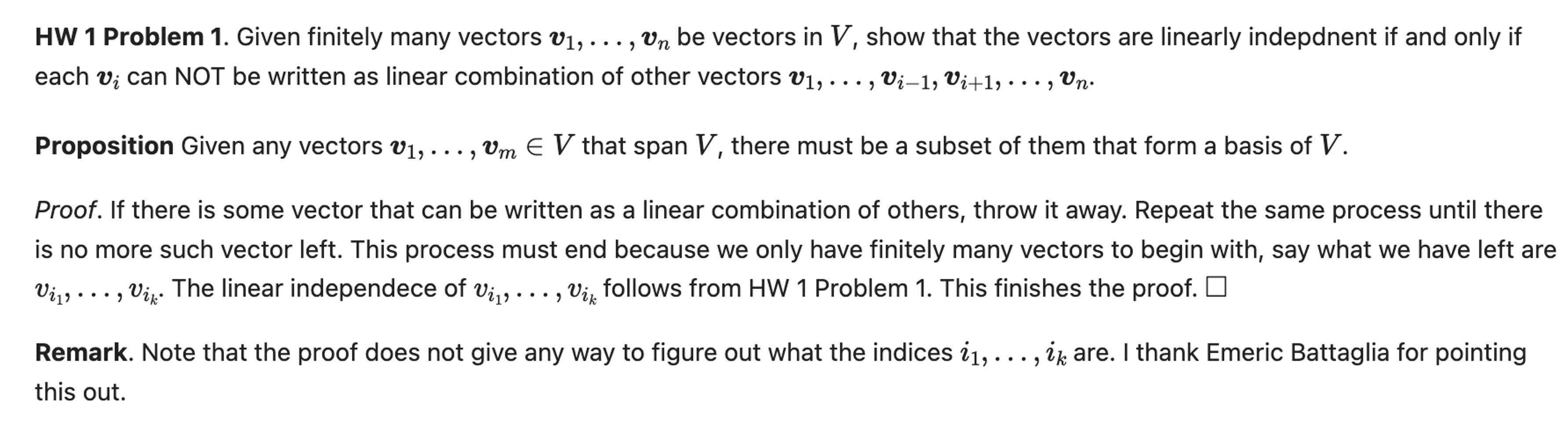 Solved HW 1 ﻿Problem 1. ﻿Given finitely many vectors | Chegg.com