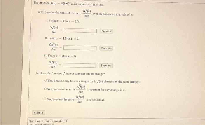 Solved The function f(x) = 6(1.6) is an exponential | Chegg.com