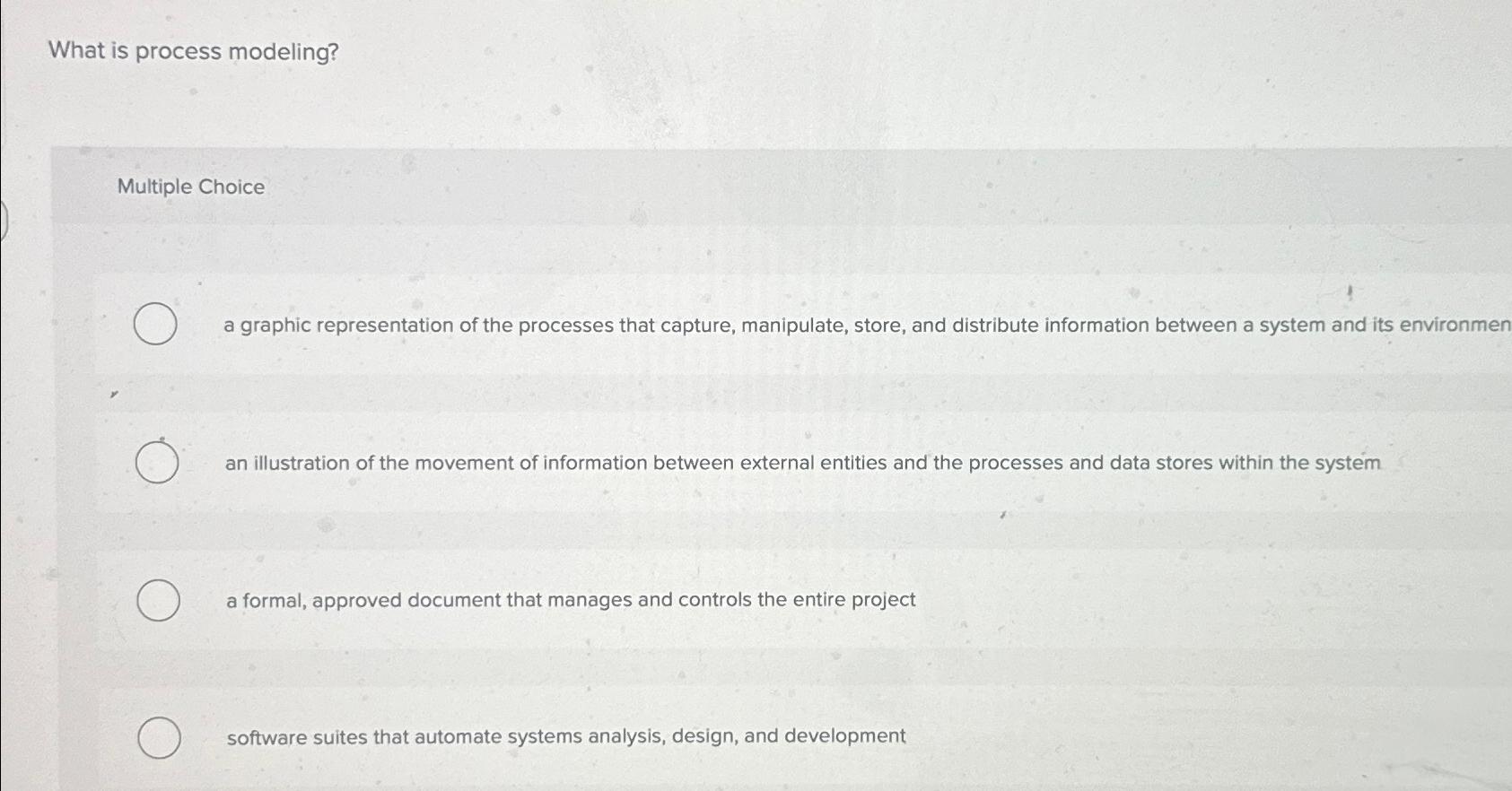 Solved What is process modeling?Multiple Choicea graphic | Chegg.com