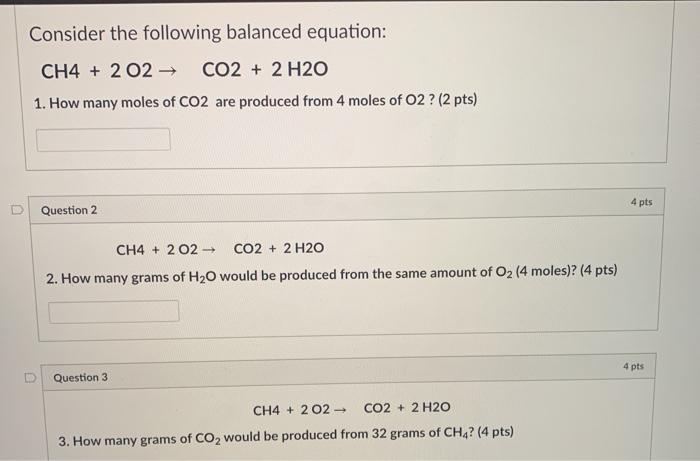 Solved Consider the following balanced equation: CH4 + 202 | Chegg.com