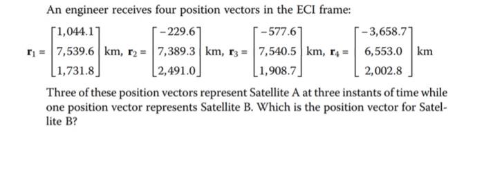 Solved An engineer receives four position vectors in the ECI | Chegg.com
