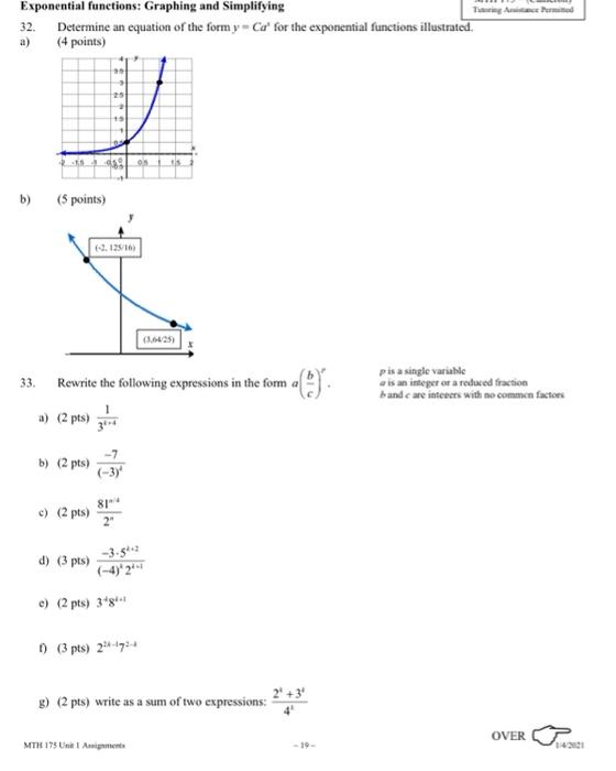 Solved Exponential functions: Graphing and Simplifying TA | Chegg.com