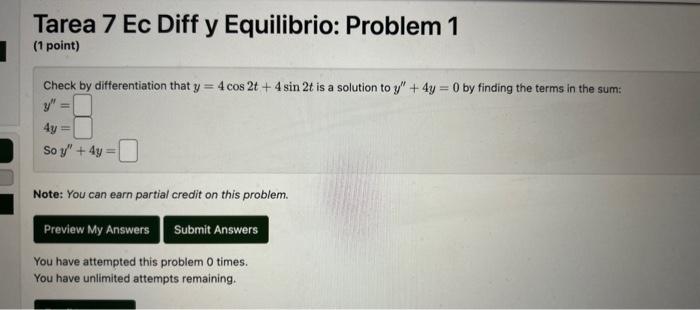 Solved Tarea 7 Ec Diff y Equilibrio: Problem 1 (1 point) | Chegg.com