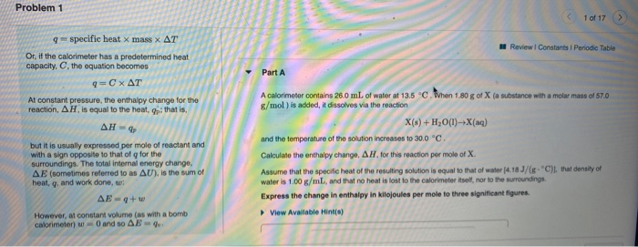 Solved Problem 1 1 of 17 Review Constants Periodic Table | Chegg.com