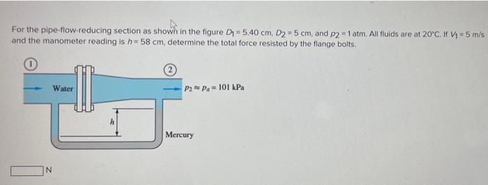 Solved For the pipe-flow-reducing section as shown in the | Chegg.com