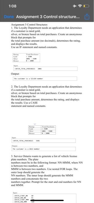 Solved 1:08 Done Assignment 3 Control structure... | Chegg.com