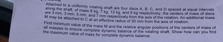 Solved Attached to a uniformly rotating shaft are four discs | Chegg.com