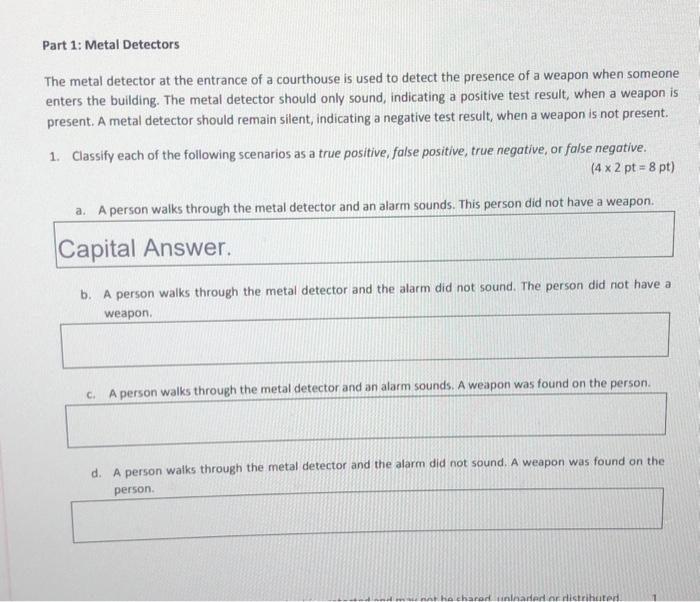 Solved Part 1: Metal Detectors The metal detector at the | Chegg.com