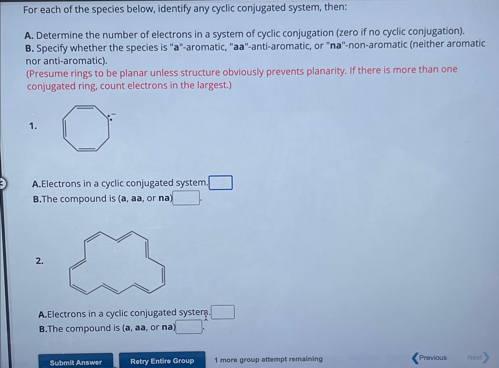 Solved For each of the species below, identify any cyclic | Chegg.com