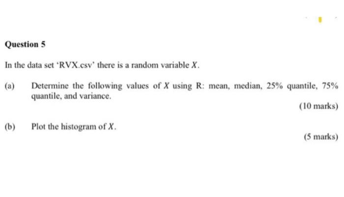 In the data set ‘RVX.csv there is a random variable | Chegg.com