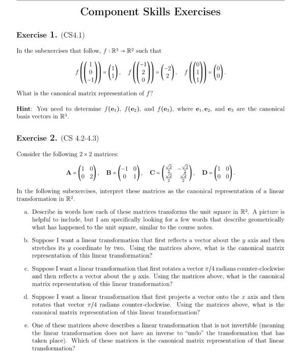 Solved Component Skills Exercises Exercise 1. (CS4.1) In the | Chegg.com