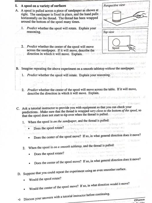 Solved Perspective view 1. A spool on a variety of surfaces | Chegg.com
