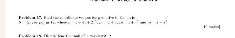 Solved Problem 17. ﻿Find the coordinate vectors for p | Chegg.com