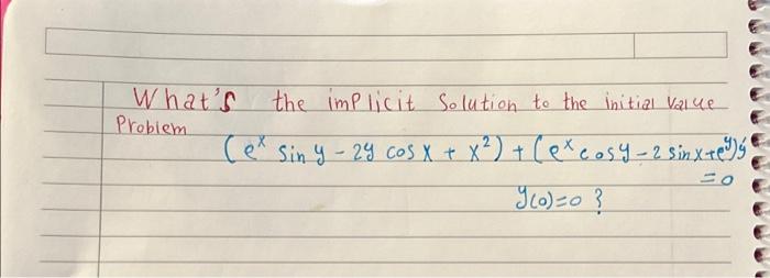 Solved What's the implicit Solution to the initial value | Chegg.com
