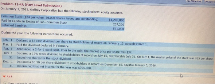 Solved CALCULATOR PRINTER Problem 11-4A (Part Level | Chegg.com