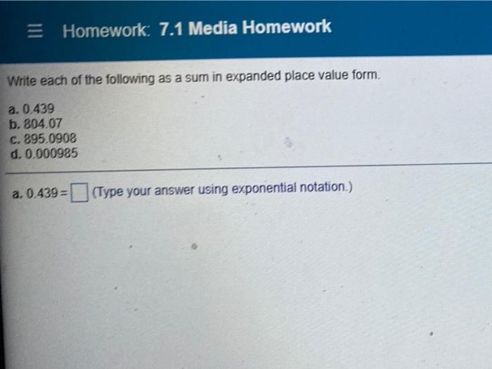 Solved = Homework: 7.1 Media Homework Write each of the | Chegg.com