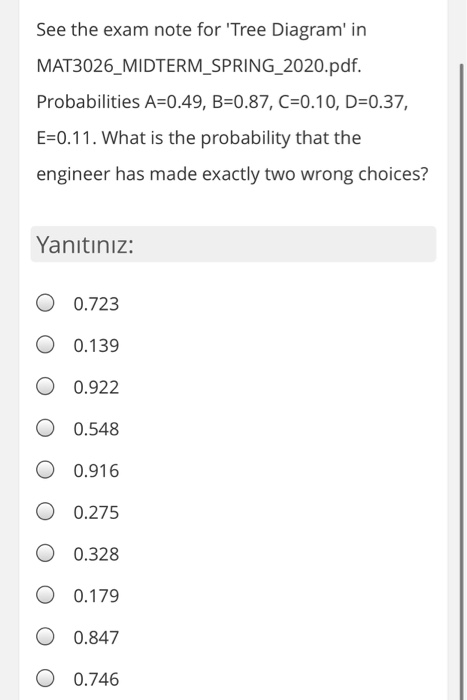 See the exam note for 'Tree Diagram'in | Chegg.com