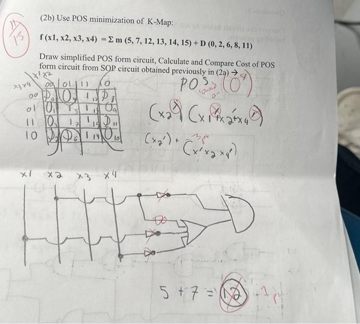 Solved (2b) Use POS minimization of K-Map: | Chegg.com