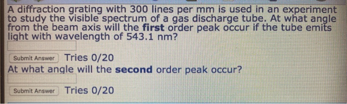 Solved A diffraction grating with 300 lines per mm is used | Chegg.com