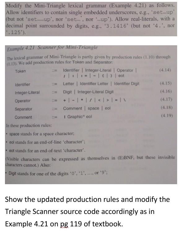 Solved Modify the Mini-Triangle lexical grammar (Example | Chegg.com