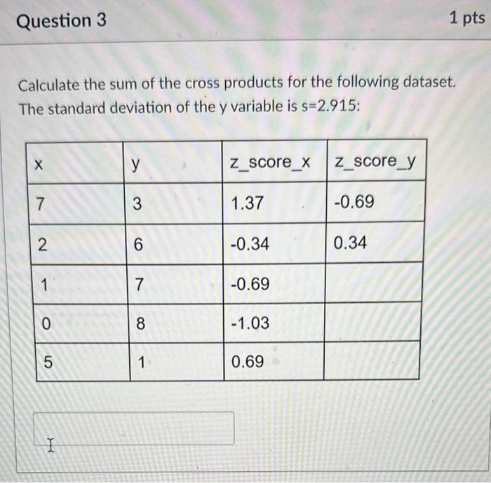 Solved Calculate the sum of the cross products for the | Chegg.com