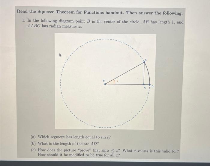 Solved Read the Squeeze Theorem for Functions handout. Then | Chegg.com