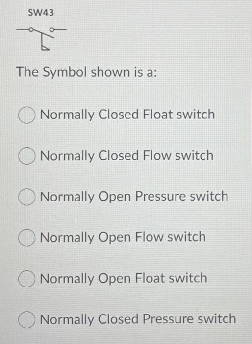 Solved SW43 The Symbol shown is a: Normally Closed Float | Chegg.com