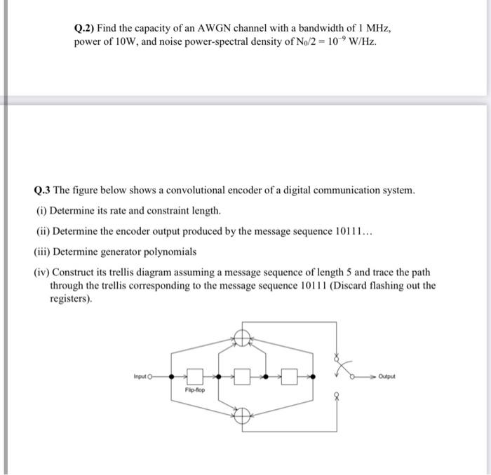Solved Q.2) Find the capacity of an AWGN channel with a | Chegg.com