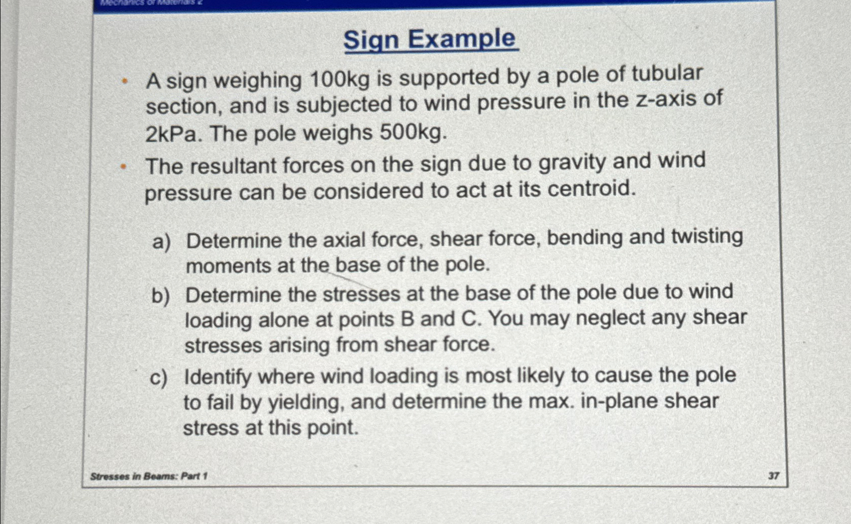 Solved Sign ExampleA sign weighing 100kg ﻿is supported by a | Chegg.com