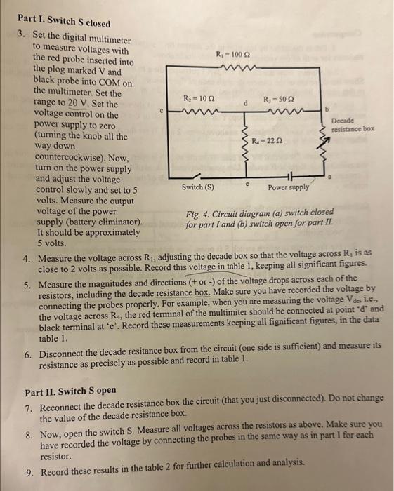 Solved Fig. 4. Circuit diagram (a) switch closed for part I | Chegg.com