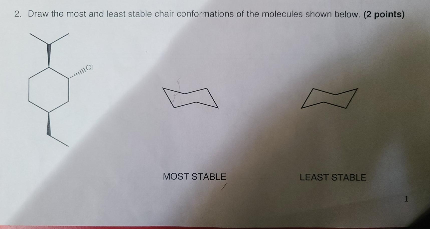 Solved 1. Draw the most stable and least stable | Chegg.com