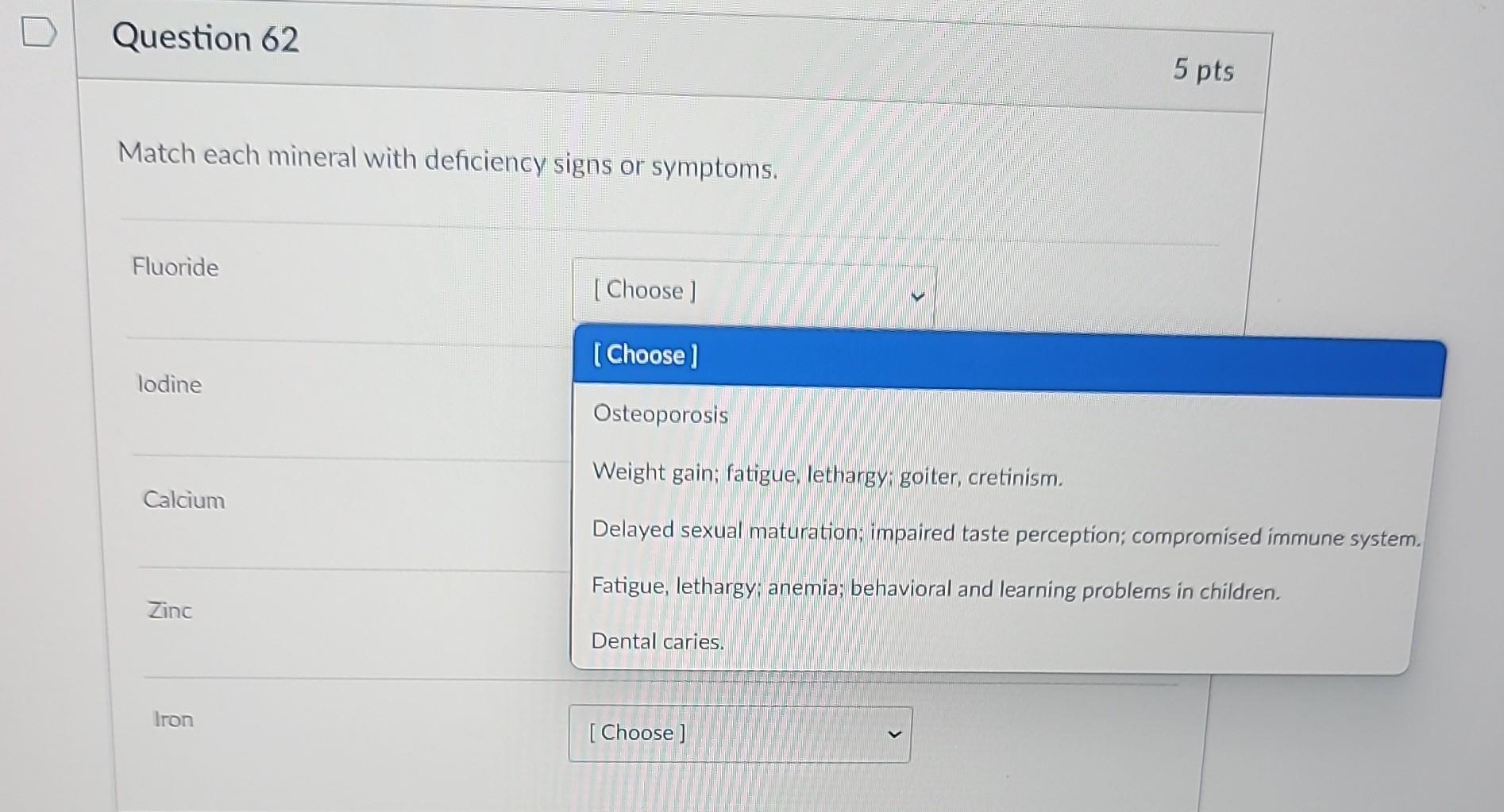 Solved Match each mineral with deficiency signs or symptoms. | Chegg.com