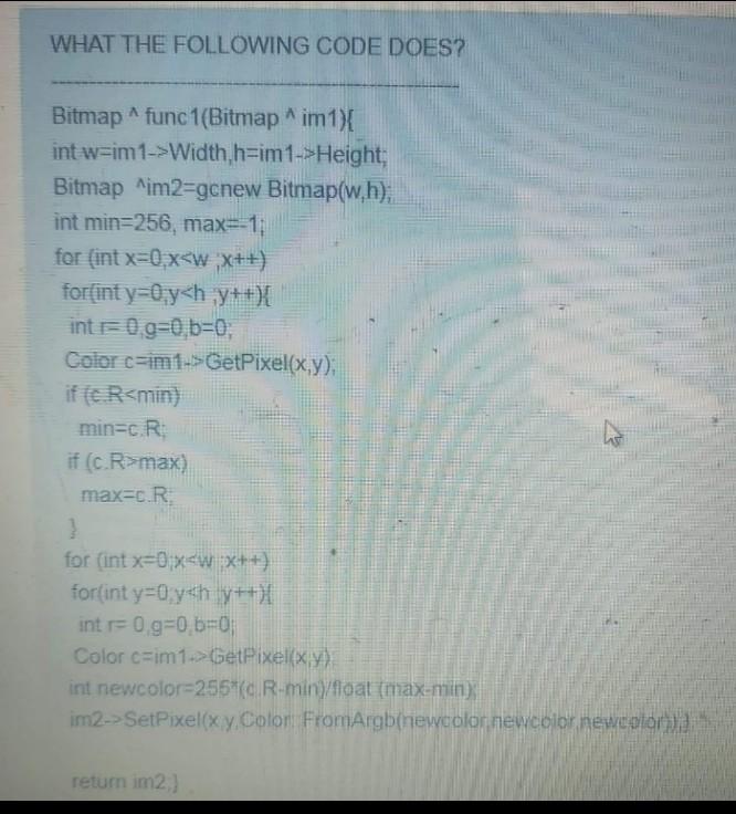 Solved WHAT THE FOLLOWING CODE DOES? Bitmap ^ | Chegg.com