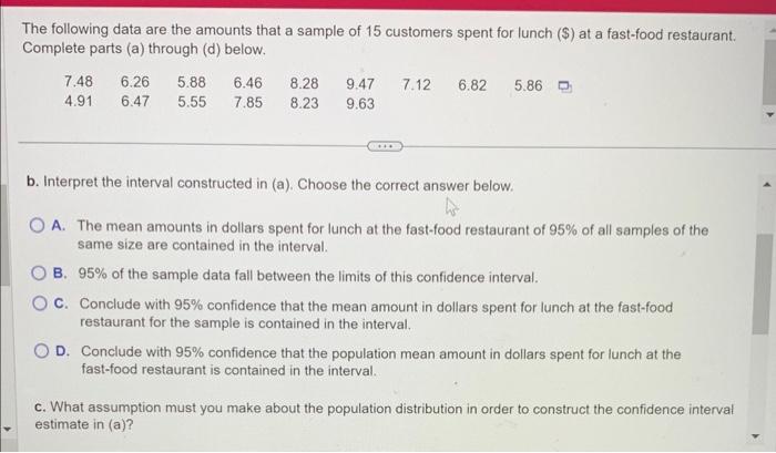 Solved The following data are the amounts that a sample of | Chegg.com