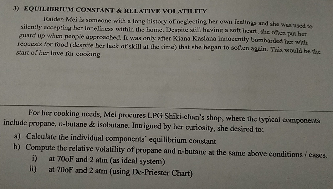 Solved Equilibrium Constant And Relative Volatilityraiden Mei 