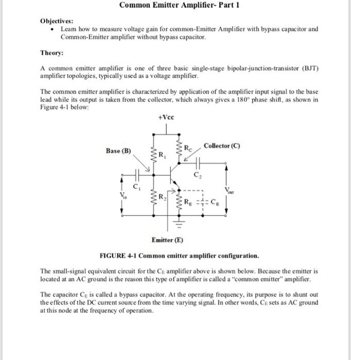 Solved Common Emitter Amplifier- Part 1 Objectives: Leam how | Chegg.com