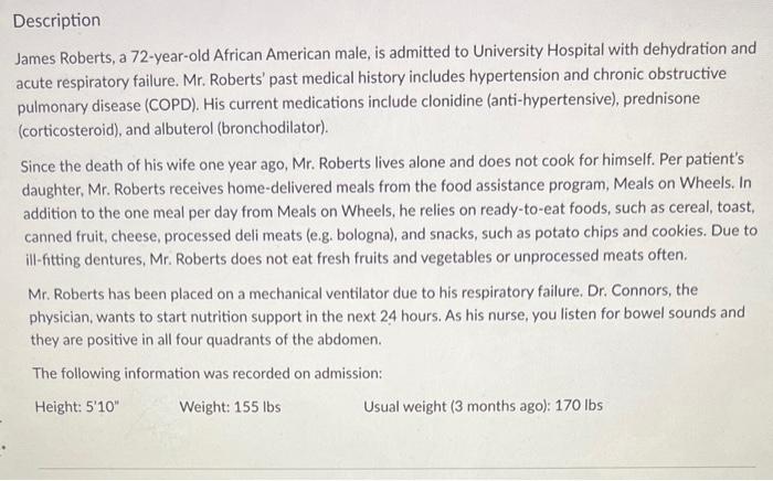 Estimate Mr. Roberts' resting metabolic rate (RMR) | Chegg.com