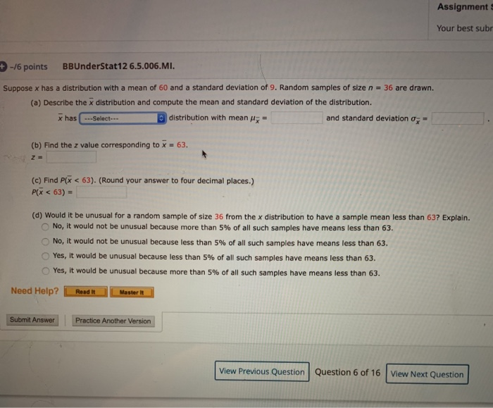 Solved Assignment Your best subr +-/6 points BBUnderStat12 | Chegg.com