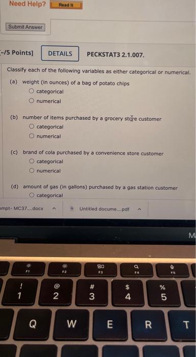 Classify each of the following variables as either | Chegg.com