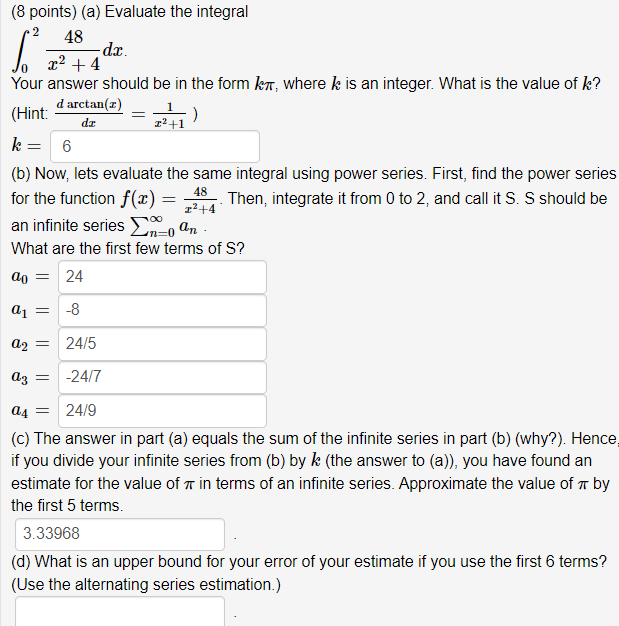 Solved (d) ﻿What is an upper bound for your error of your | Chegg.com