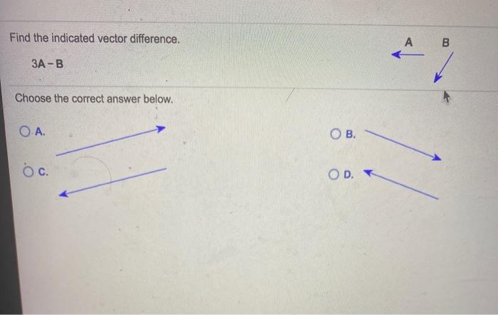 Solved Find the indicated vector difference. A А B 3A-B | Chegg.com