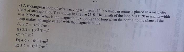 Solved 7) A rectangular loop of wire carrying a current of | Chegg.com