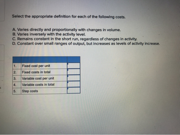 Solved Select the appropriate definition for each of the | Chegg.com